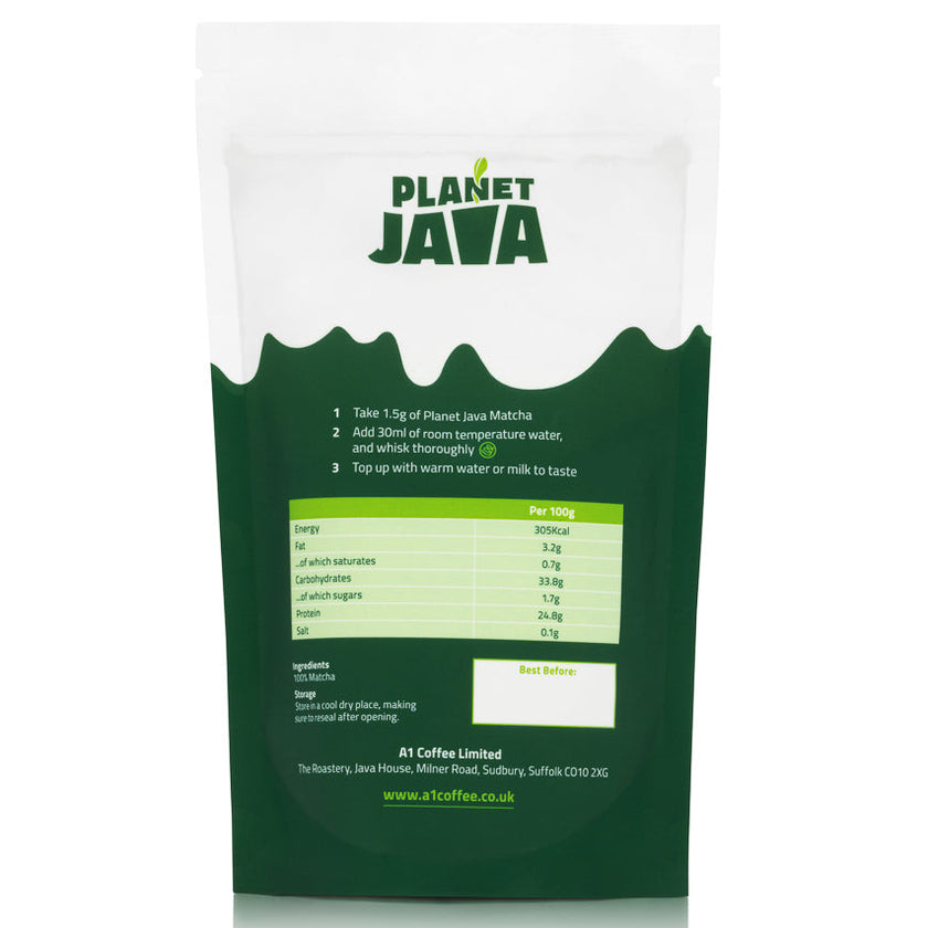Planet Java Ceremonial Grade Matcha | 100g Resealable Pouch – A1 Coffee